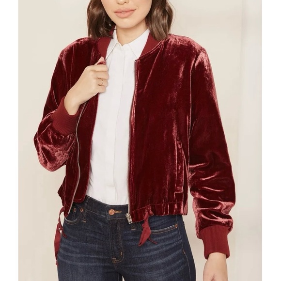 J. Crew | Jackets & Coats | J Crew Red Velvet Bomber Jacket | Poshmark